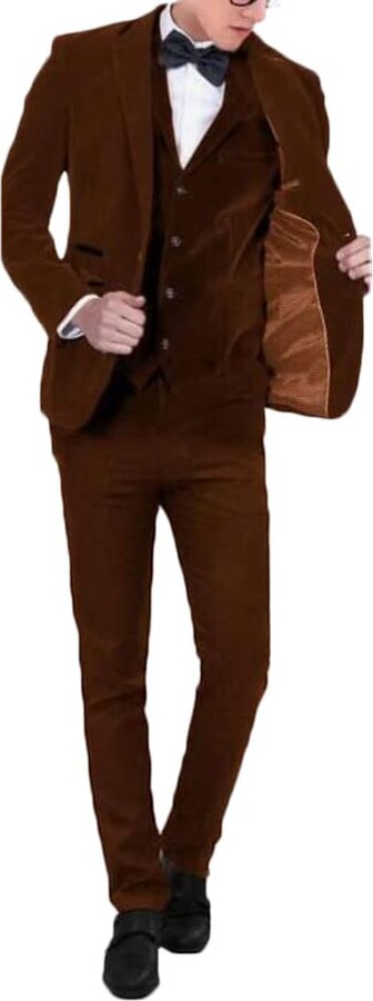 Botong Slim Fit Mens Velvet Formal Suit 3 PC Peak Lapel Wedding Suits ...