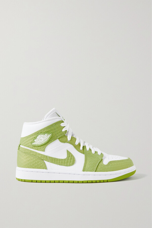 Nike Air Jordan 1 Mid Lizard-effect Leather Sneakers - White - ShopStyle