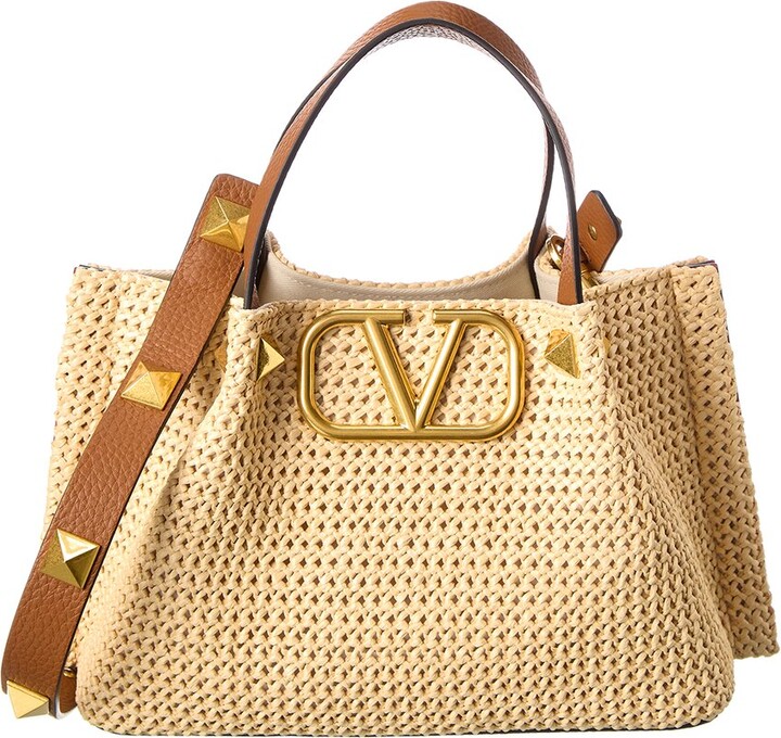 Valentino Roman Stud Raffia & Leather Tote - ShopStyle