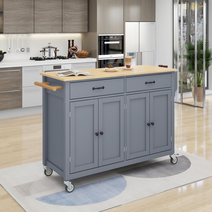 Kitchen Island Cart with Solid Wood Top and Locking Wheels - ShopStyle