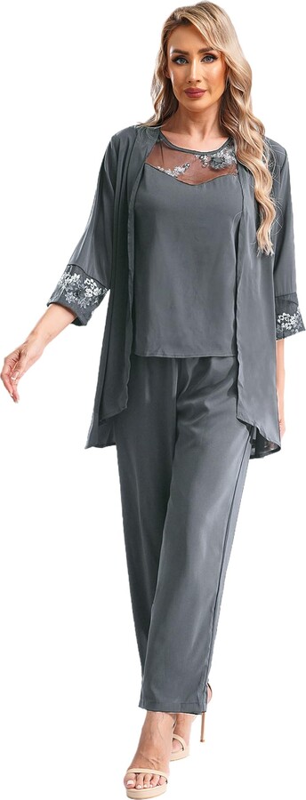 ranrann Womens Elegant Wedding Guest Pants Suit 3 Piece Set Formal ...