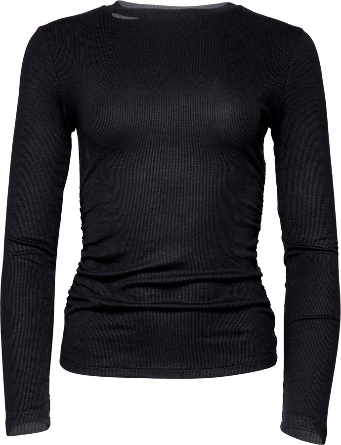 Earth Body Women's Black Rhyde Cinched Waist Long Sleeve Ribbed Sculpt ...