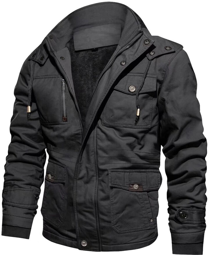 TACVASEN Mens Casual Cargo Jackets Fleece Warm Jacket with Hood ...