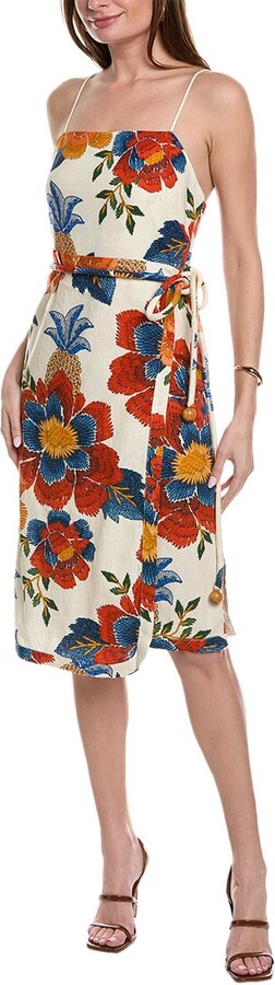 Farm Rio Pineapple Flowers Wrap Panel Linen-Blend Midi Dress - ShopStyle