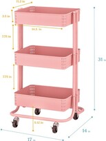 ECR4kids 3-Tier Metal Rolling Utility Cart, Multipurpose Storage, Pink ...
