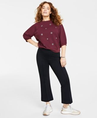 On 34th Womens Embellished Elbow Sleeve Sweatshirt Ponte Kick Flare ...