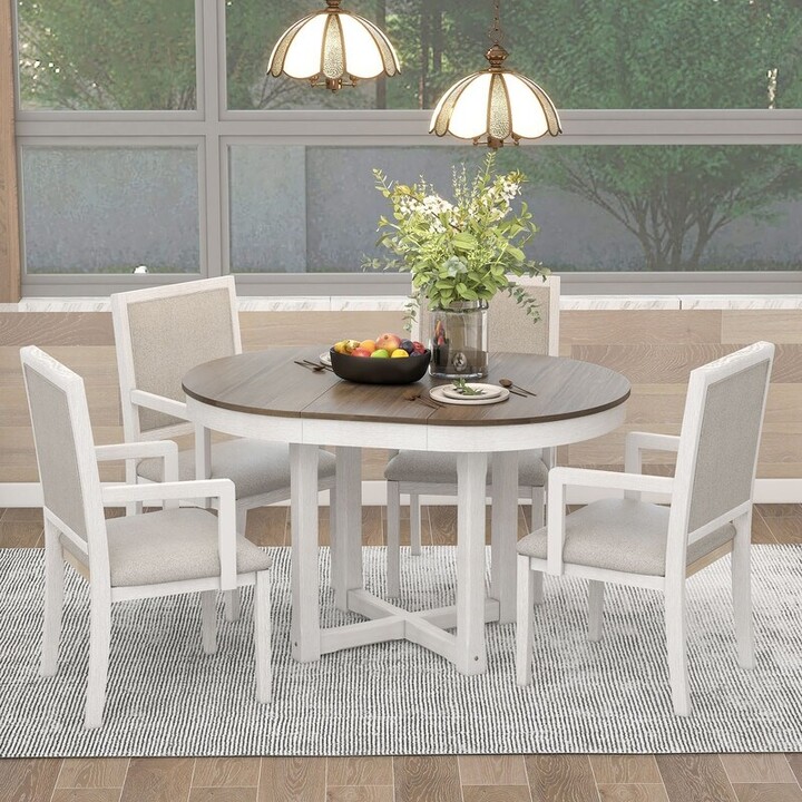 GEROJO 5-Piece Elegant Dining Table Set, Extendable Butterfly Leaf Wood ...