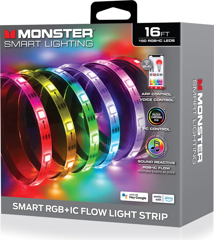 Monster Smart 16.4ft Indoor Multi-Color Sound Reactive LED Light Strip ...